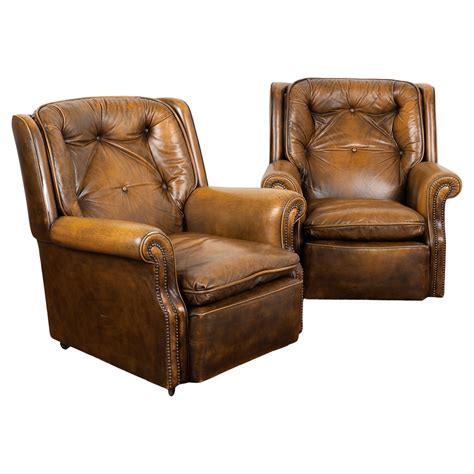 Pair Vintage Brown Leather Lounge Arm Chairs Denmark 1980 For Sale At
