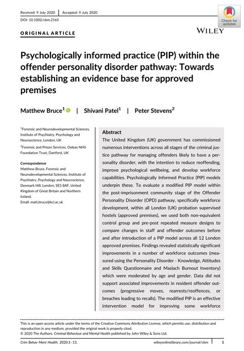 Pdf Psychologically Informed Practice Pip Within The Offender
