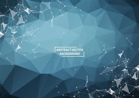 Abstract Dark Blue Polygonal Space Dark Background With Connecting Dots And Lines Futuristic