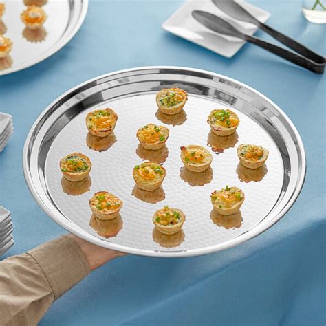Acopa 15 Round Hammered Stainless Steel Catering Tray Platter