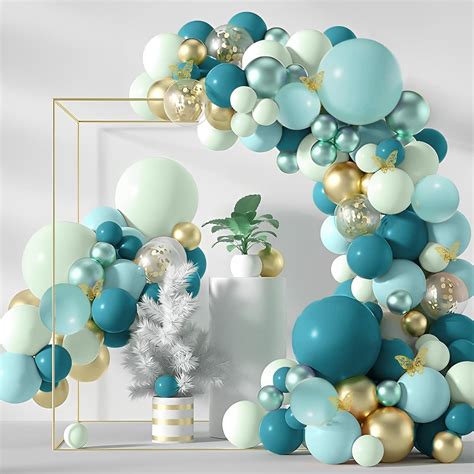 Dark Teal Balloons Garland Arch Kit 133pcs Metallic Gold Blue Green