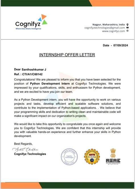 Santhoshkumar J On Linkedin Cognifyz Pythoninternship Pythondeveloper Cognifyztechnologies