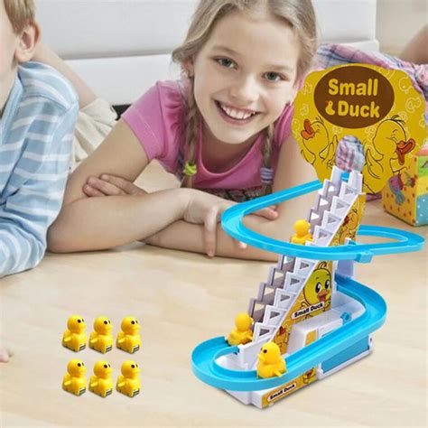 Small Duck Climbing Stairs Toy Roller Coaster Toy Set With Flashing