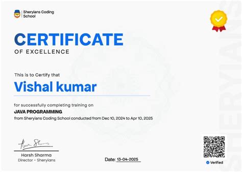 Java Sheryianscodingschool Programming Certificate Learningjourney Vishal Kumar