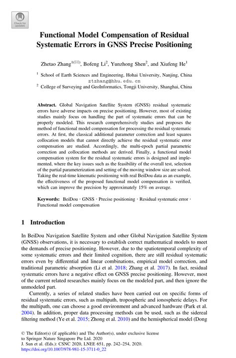 Pdf Functional Model Compensation Of Residual Systematic Errors In Gnss Precise Positioning