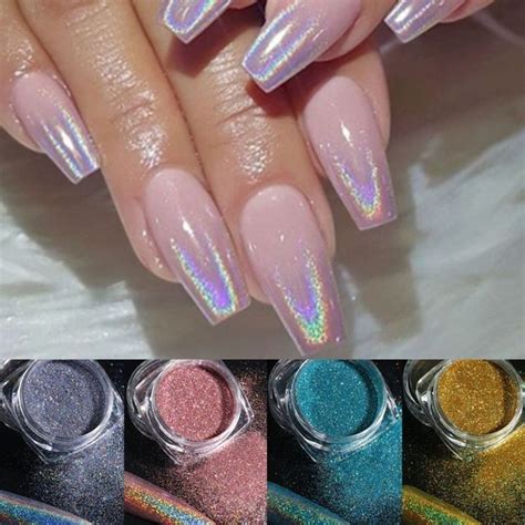 Holographic Powder On Nails Laser Silver Glitter Chrome Nail Powder Dip
