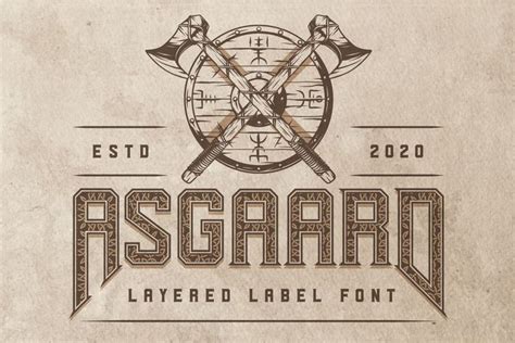 Asgaard Layered Label Font A Symbol Font By Vozzy Vintage Fonts In