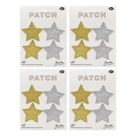 Gwen Studios Gold And Silver Star Embroidered Iron On Patch Appliques