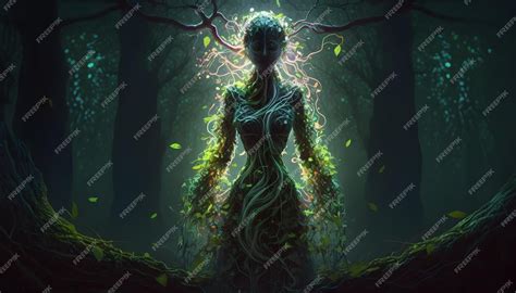 Premium Photo A Woman Nymph In A Forest With A Tree In The Middle