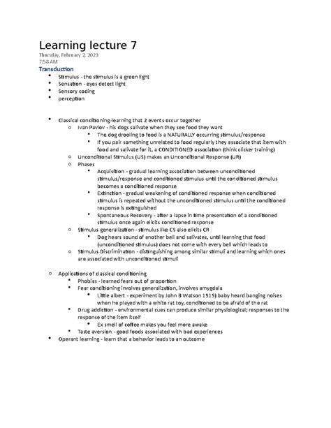 Learning Lecture Notes Learning Lecture 7 Thursday February 2 2023 758 Am Transduction