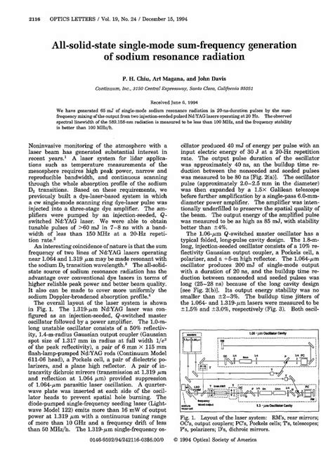 Pdf All Solid State Single Mode Sum Frequency Generation Of Sodium Resonance Radiation