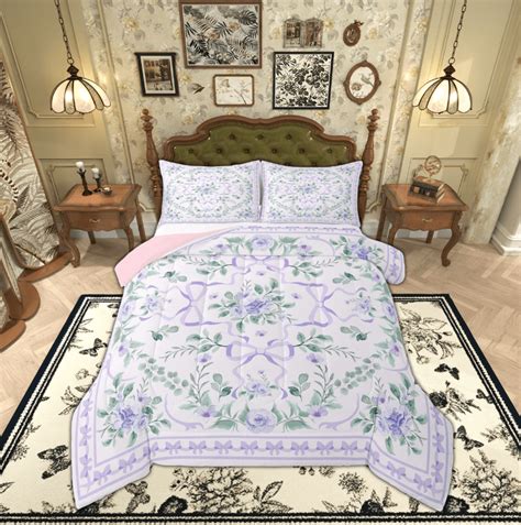 Manfei Cute Ribbon Bedding Full Comforter Set Retro Rustic Flower