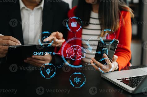Man And Woman Using Chatbot In Computer And Tablet Smart Intelligence