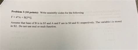 Solved Problem 3 10 Points Write Assembly Codes For The