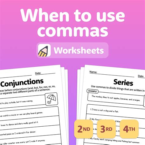 Commas Worksheets 2nd 3rd And 4th Grade Comma Activities Ela