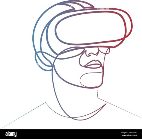 Man Wearing Virtual Reality Glasses Continuous Line Drawing One Line Art Of Young Man Is