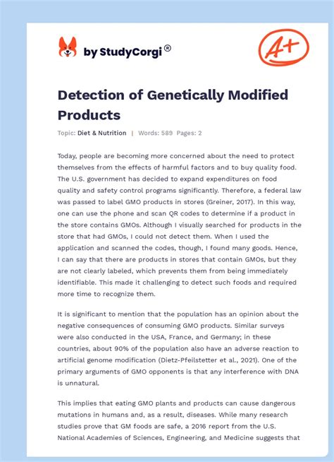 Detection Of Genetically Modified Products Free Essay Example