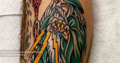 Traditional Style Wizard Tattoo Placed On The Calf