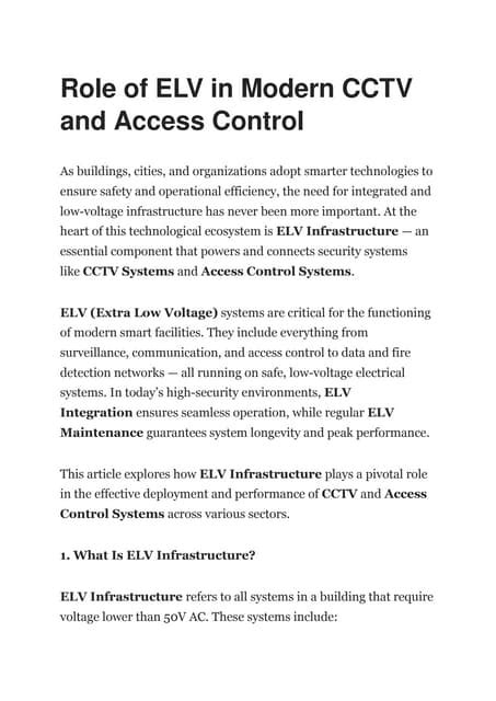 Role Of Elv In Modern Cctv And Access Controldocx