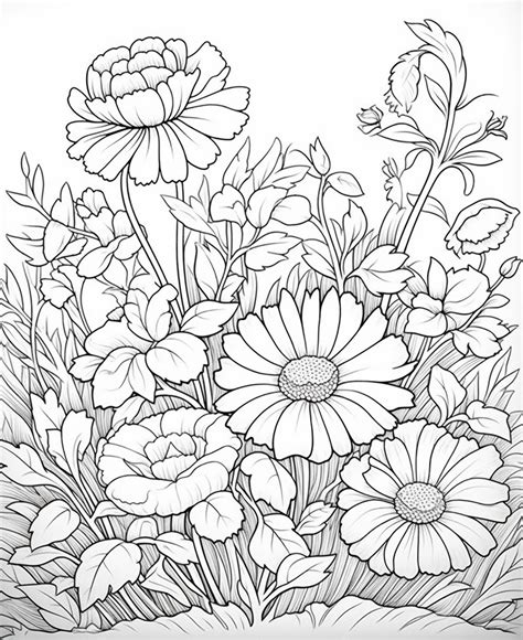 Premium Ai Image Coloring Pages Of Flowers And Plants For Adults To
