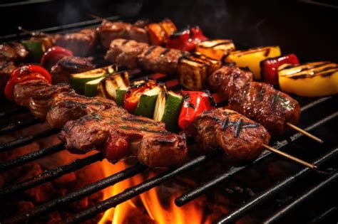 Premium Ai Image Barbecue With Grilled Meat And Vegetables On Grill
