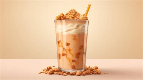 Premium Ai Image Realistic Snickers Ice Cream Cone Shake With Cream And Cinnamon Syrup