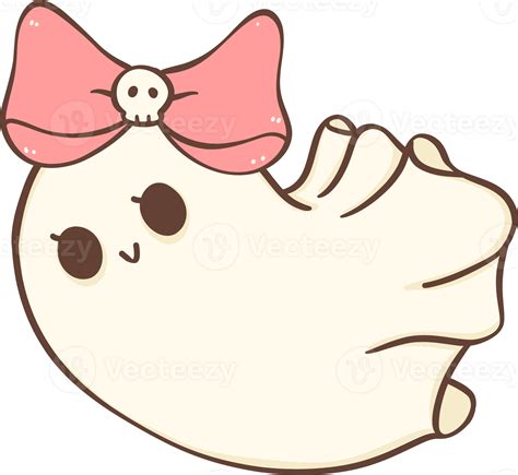 Cute Pink Halloween Ghost Girl With Bow Cartoon Doodle 29937344 Png