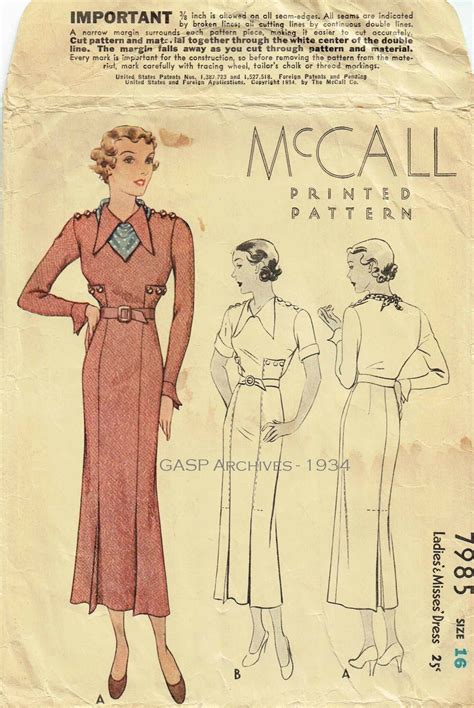 Mccall 7985 1934 Pdf Size 16 Gasp Archives