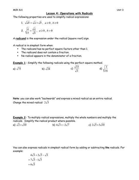 Operations With Radicals Worksheet E