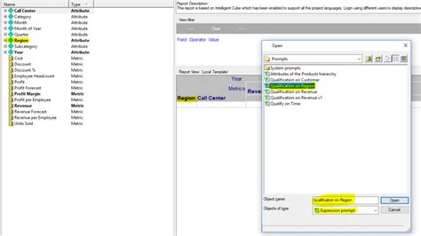 Microstrategy Hierarchy Prompt Within Intelligent Cube Based Report
