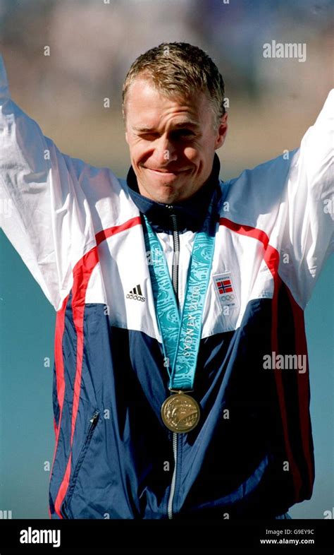 Sydney 2000 Olympic Games Canoeing Mens K1 1000m Final Norways Knut Holmann Celebrates