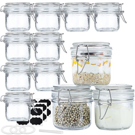 12 Pcs 7 Oz Glass Jars With Airtight Lidshinged Lids Syntic