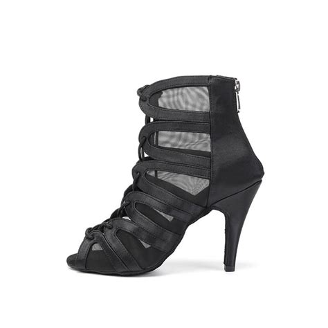 Black Satin High Heels Class Dance Shoes Hipposeus
