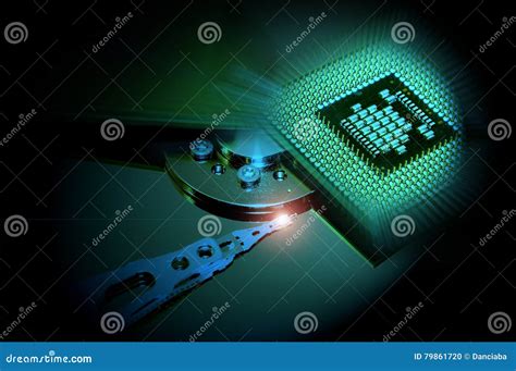 Futuristic Electronic Circuit Board With Binary Code Network And Big