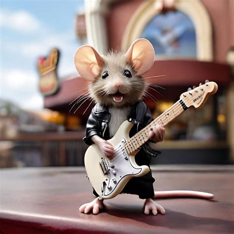 Premium Photo Single Cute Mice With Fender Stratocaster Guitar In