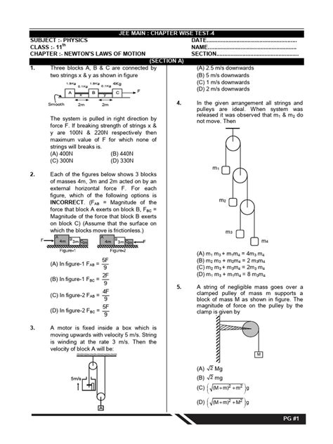 4 Newtons Laws Of Motion Question Pdf Force Mass