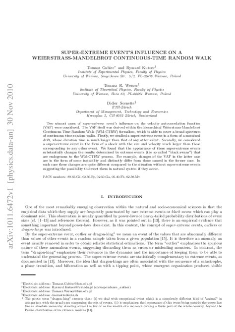 Pdf Super Extreme Events Influence On A Weierstrass Mandelbrot