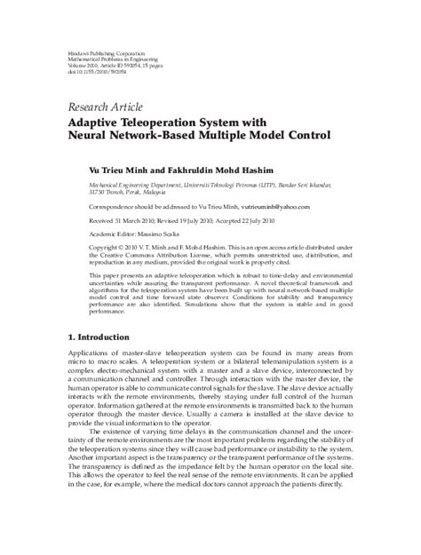 Pdf Adaptive Teleoperation System With Neural Network Based Multiple Model Control