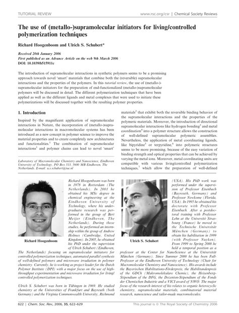 Pdf The Use Of Metallo Supramolecular Initiators For Living