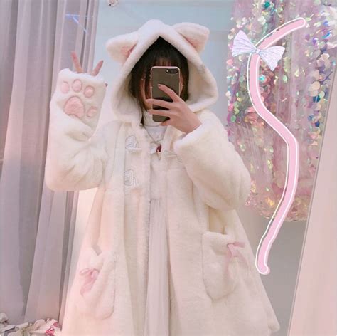 Kawaii Winter Bear Hooded Warm Coat Kawaii Fashion Outfits Kawaii