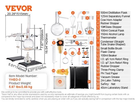 Vevor Essential Oil Distillation Kit 500ml Distillation Apparatus 3 3 Boro Lab Glassware