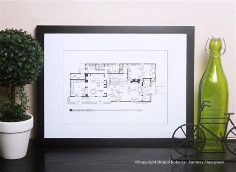 Brady Bunch House Floor Plan Tv Show Floor Plan Black And White Art