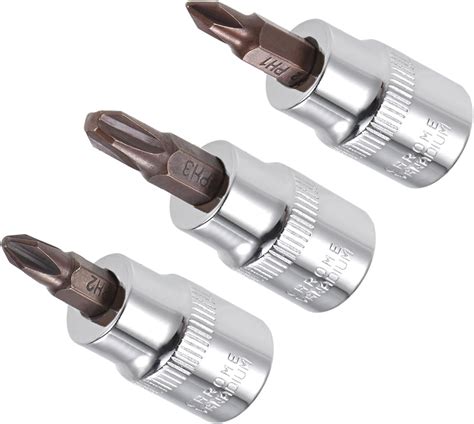 Cocud Phillips Bit Socket Set Ph1 Ph3 Bit 3 8 Drive S2 Steel Heat Treated Cr V