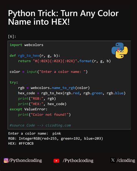 Python Trick Turn Any Color Name Into Hex Join Free Dia2j73h Python Coding