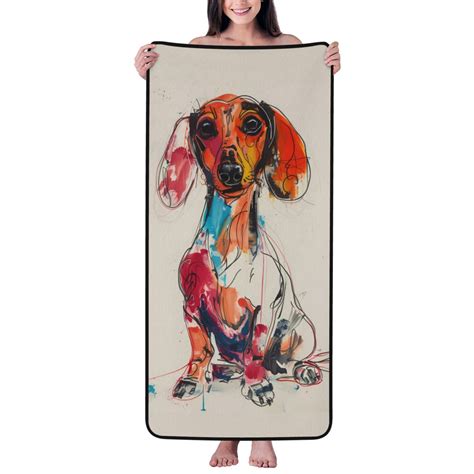Cotton Bath Towels For Bathroom Colorful Dachshund Art Microfiber