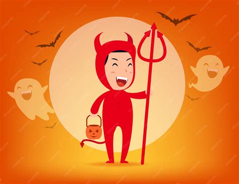 Red Devil Halloween Costume Concept Premium Vector