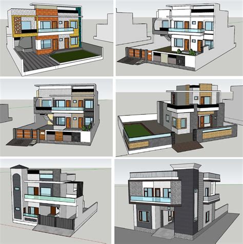 Conjunto De Casas Moderna De Dos Plantas Con Balcones De Cristal En