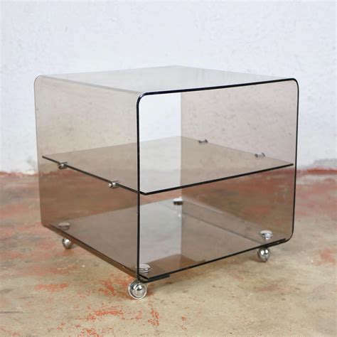 Plexiglass Side Table On Wheels By Roche Bobois France 1970 For Sale