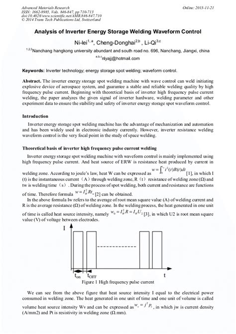 Analysis Of Inverter Energy Storage Welding Waveform Control