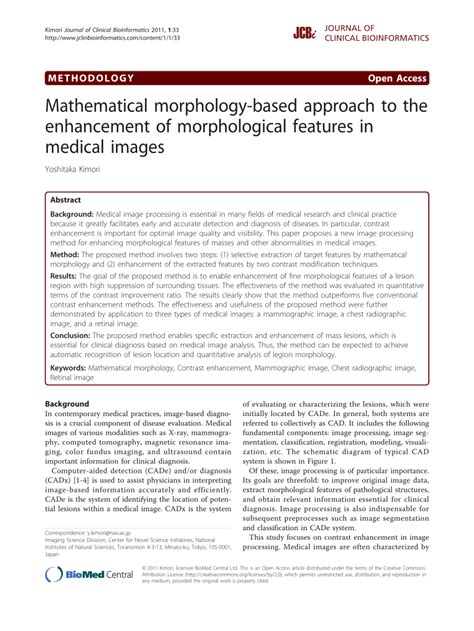 Pdf Mathematical Morphology Based Approach To The Enhancement Of Morphological Features In